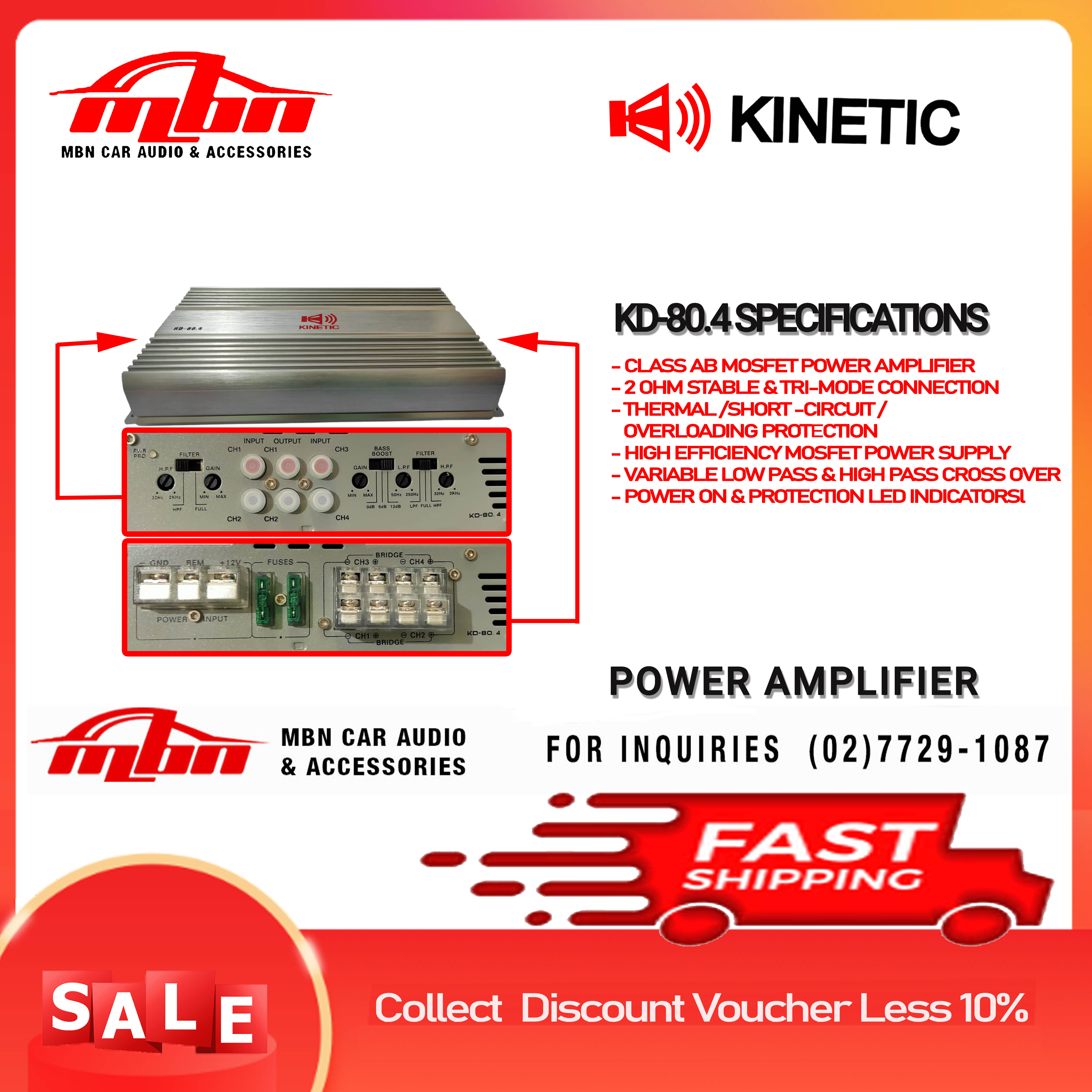 KD-80.4 Kinetic Power Amplifier, 4 channel Power Amplifier (80w/rms x 4) / NV-12-A-28-805-480 ...