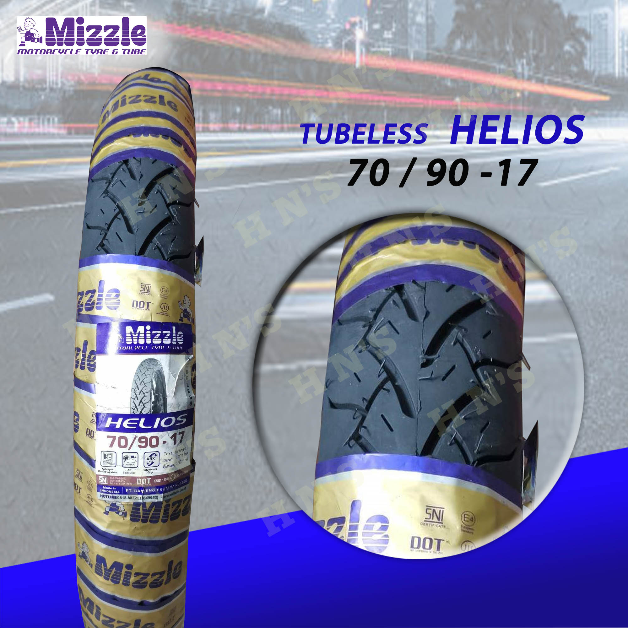 MIZZLE Tubeless Tires R17 M-89 / Roadrunner / Helios ( 70/90-17 , 80/80-17 , 80/90-17 , 90/80-17 ...