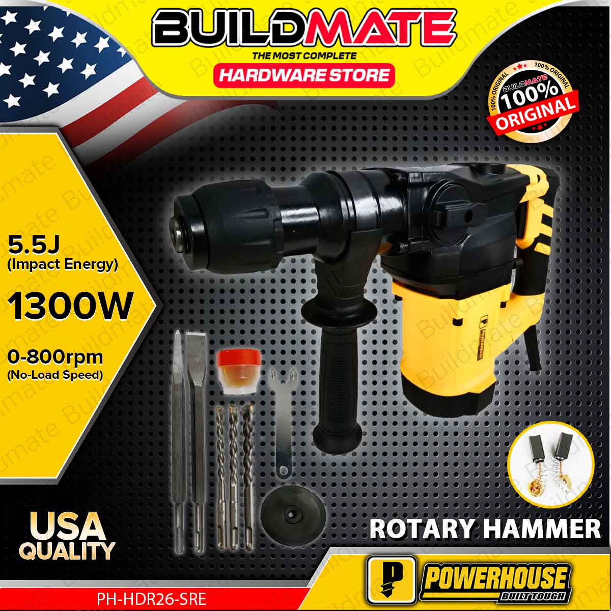 BUILDMATE Powerhouse Rotary Hammer SDS PLUS 1200W | 1600W Electric ...