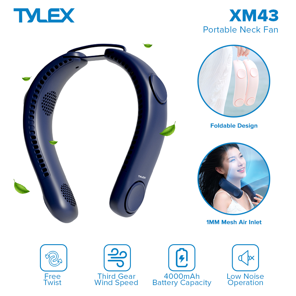 TYLEX XM43 Folding Neck Fan Four Turbine Blade Type-C Charging with ...