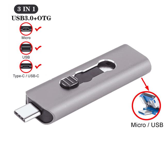 3 in 1 Extreme Type C 256GB 128GB 64GB Dual OTG USB Flash Drive 32GB ...
