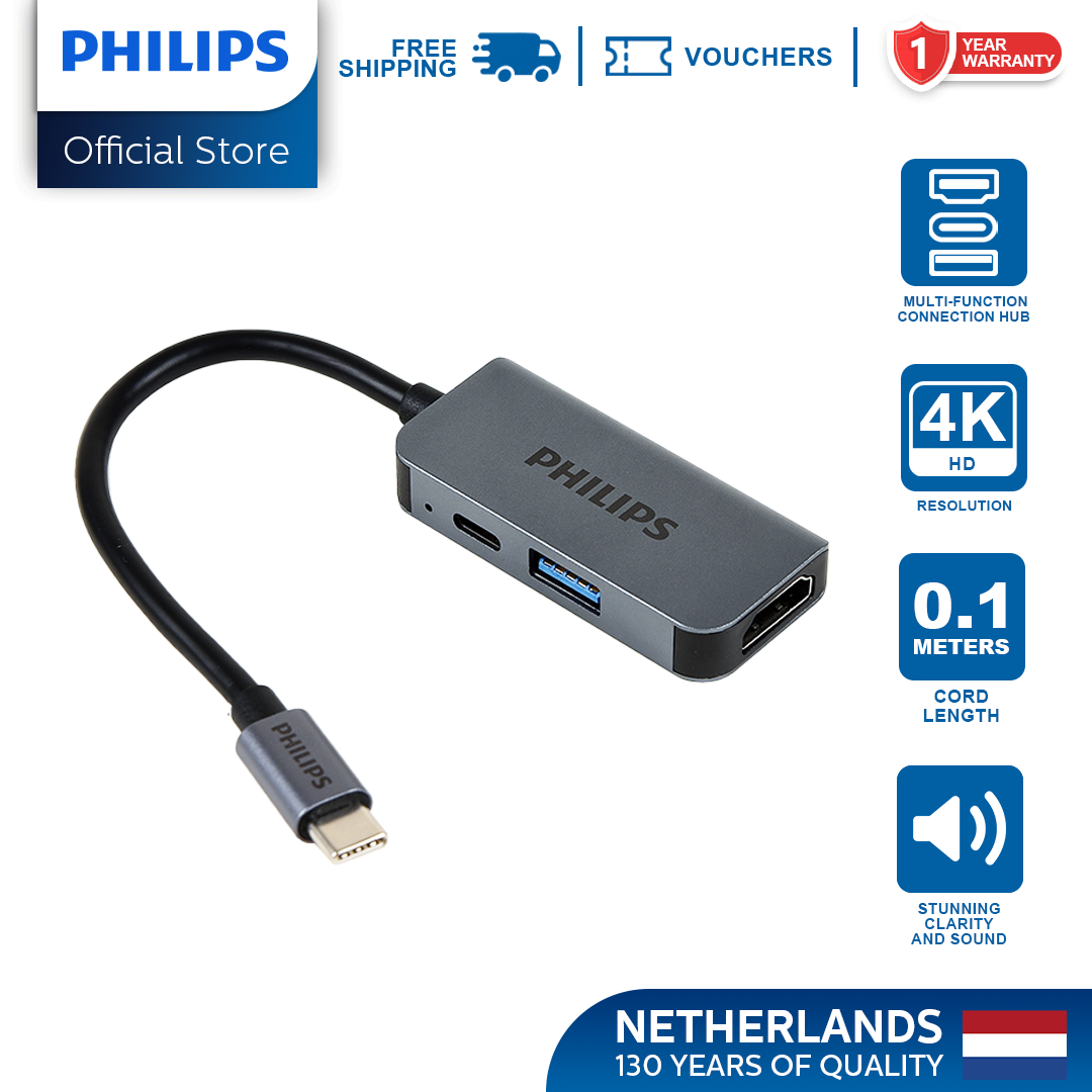 Philips HDMI 4K 0.1m 3Ports USB-C to HDTV Multifunction Adapter | Lazada PH