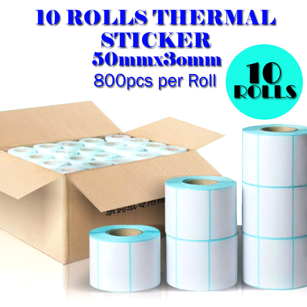 10 Rolls 50mm*30mm Thermal Label Adhesive Sticker Paper Thermal ...