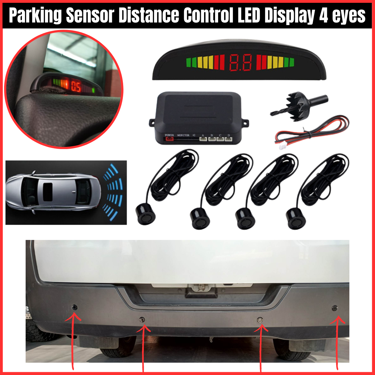 Car Assistant Parking Sensor Distance Control LED Display 4 eyes Black ...