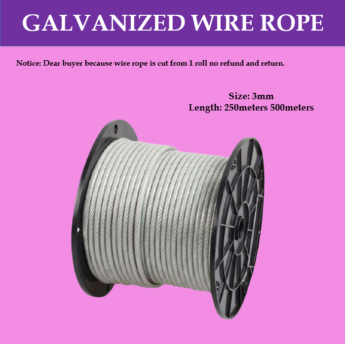 Lifting Equipment Steel Cable 3mm 250m 500m Galvanized Steel Wire Rope ...