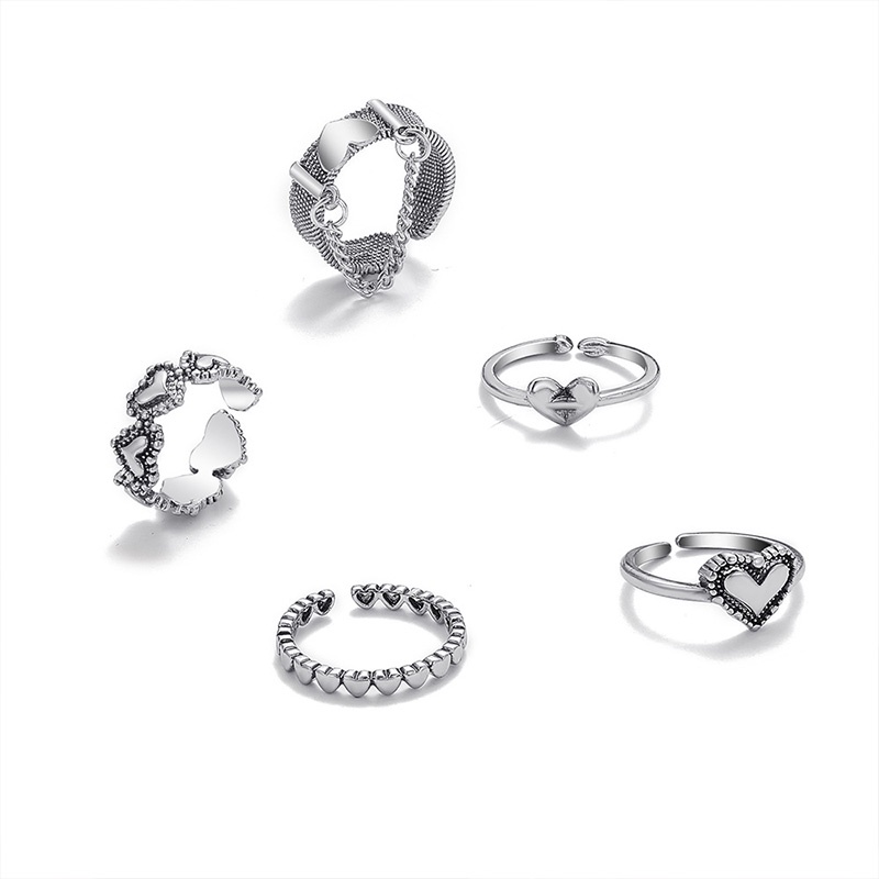 Creative Simple Retro Open Love Ring 5-piece Set Of Hollow Index Finger ...