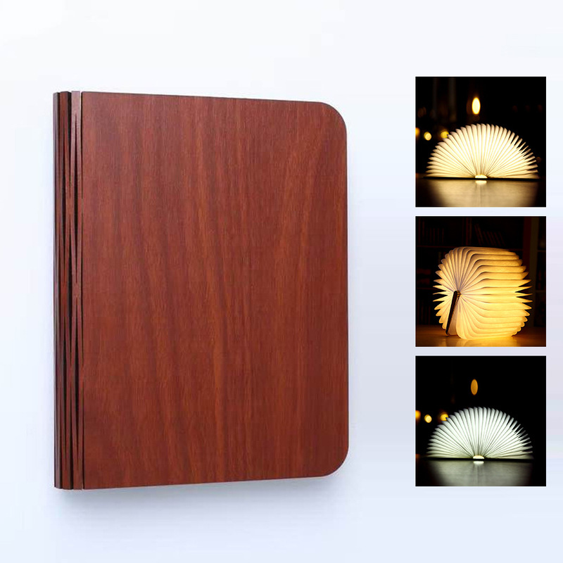 Wooden Book Lamp Portable USB Rechargeable LED Foldable Book Lamp ...