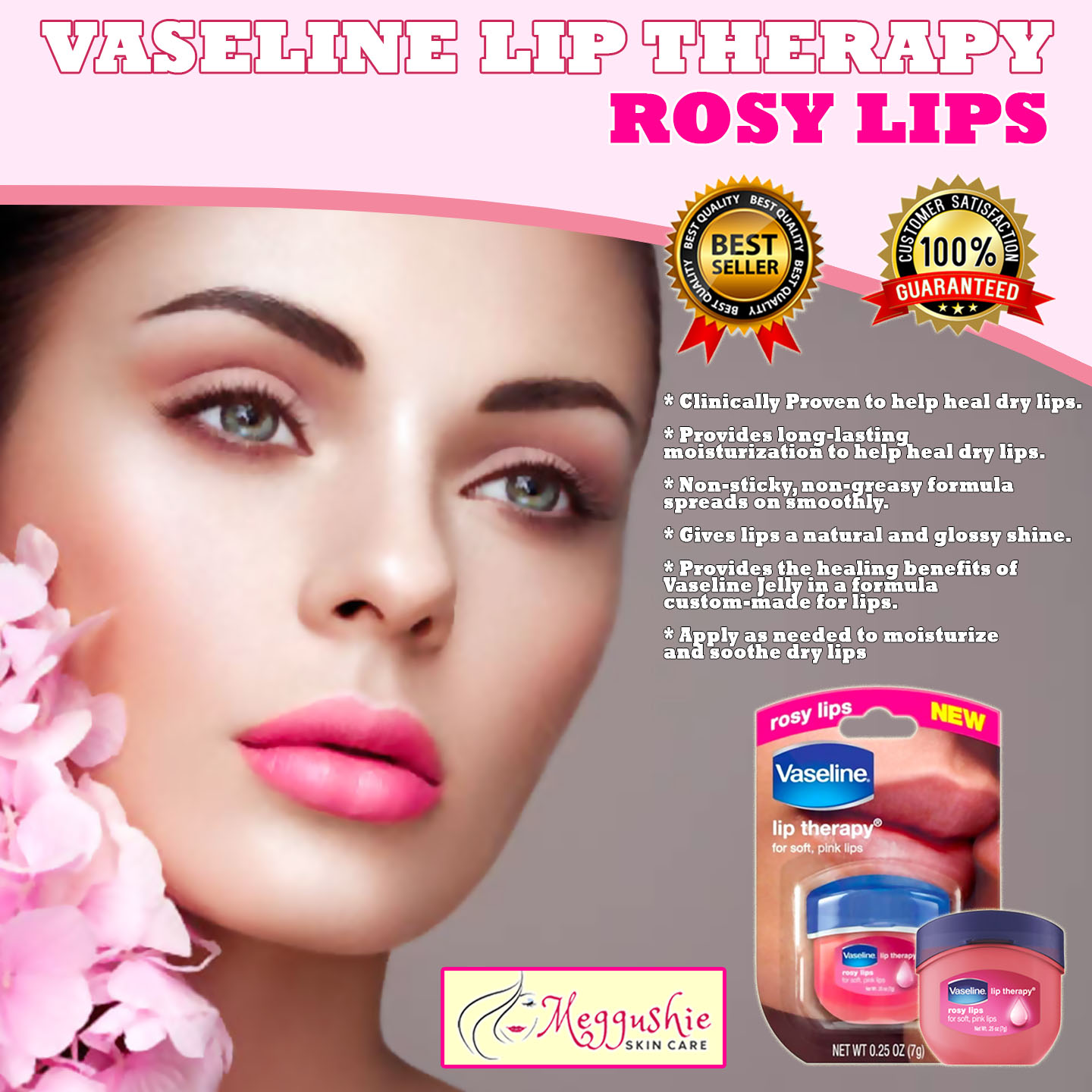 Meggushie Vaseline Lip Therapy Tinted Lip Balm Mini, Rosy Lips, lip ...