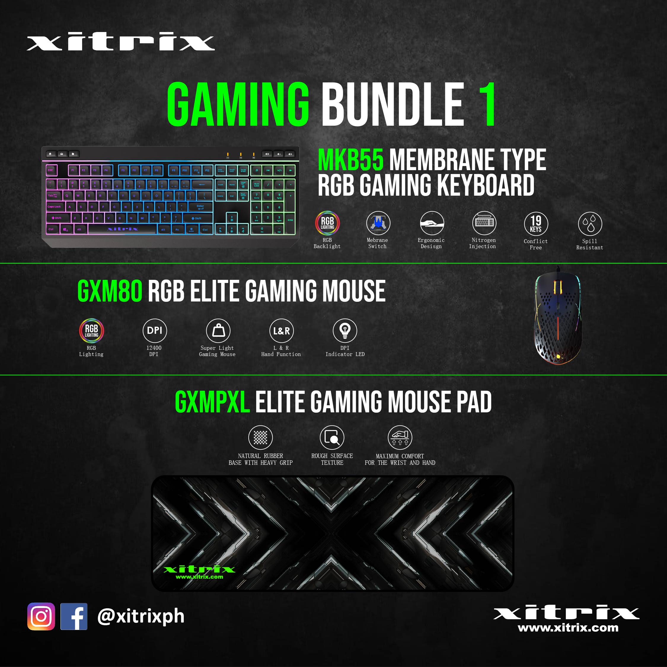 Xitrix Super Gaming Bundle 1 ( RGB Membrane Gaming Keyboard , RGB Elite ...