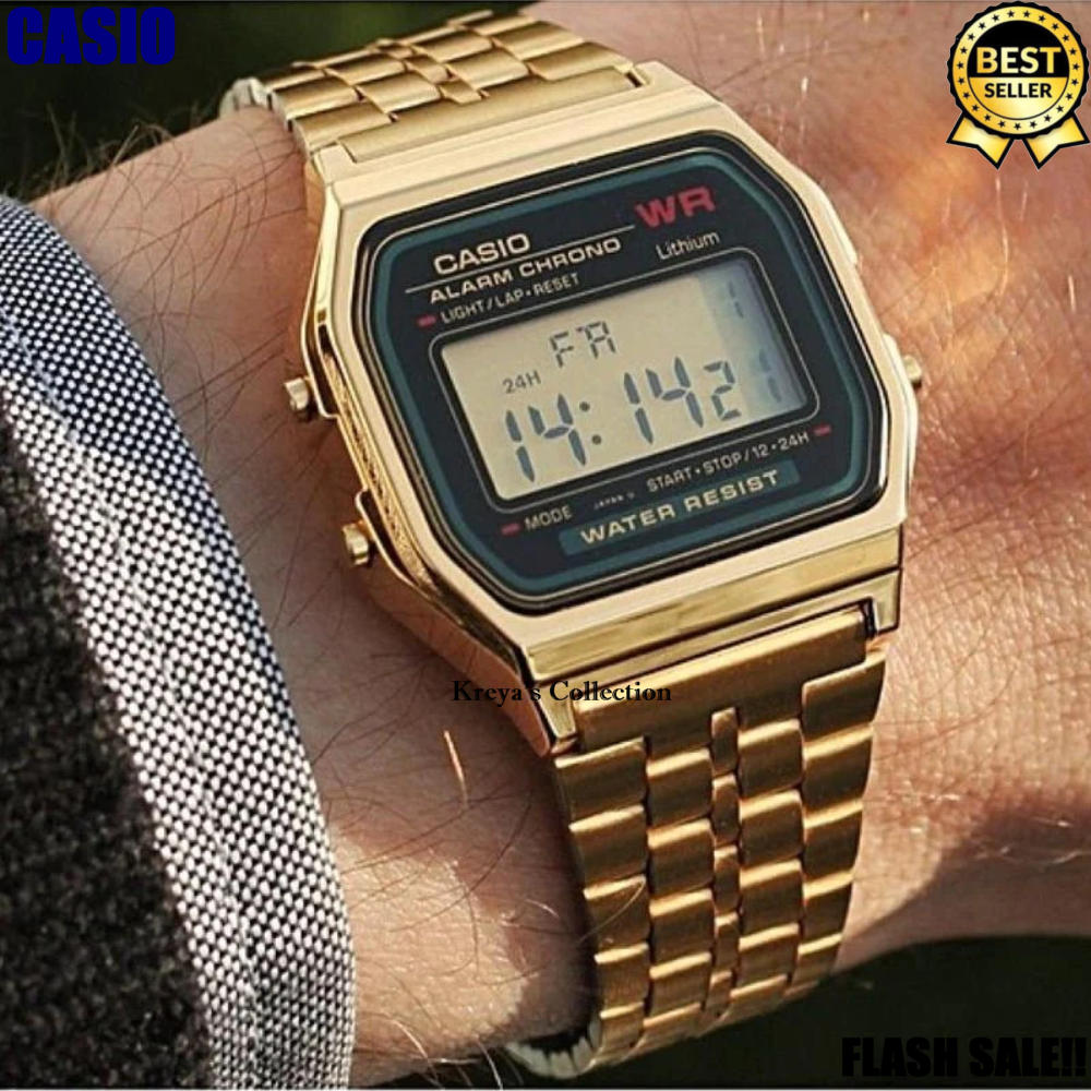 Casio F-91W WR MRW Black Dial Gold Stainless Steel Watch for Men Watch ...