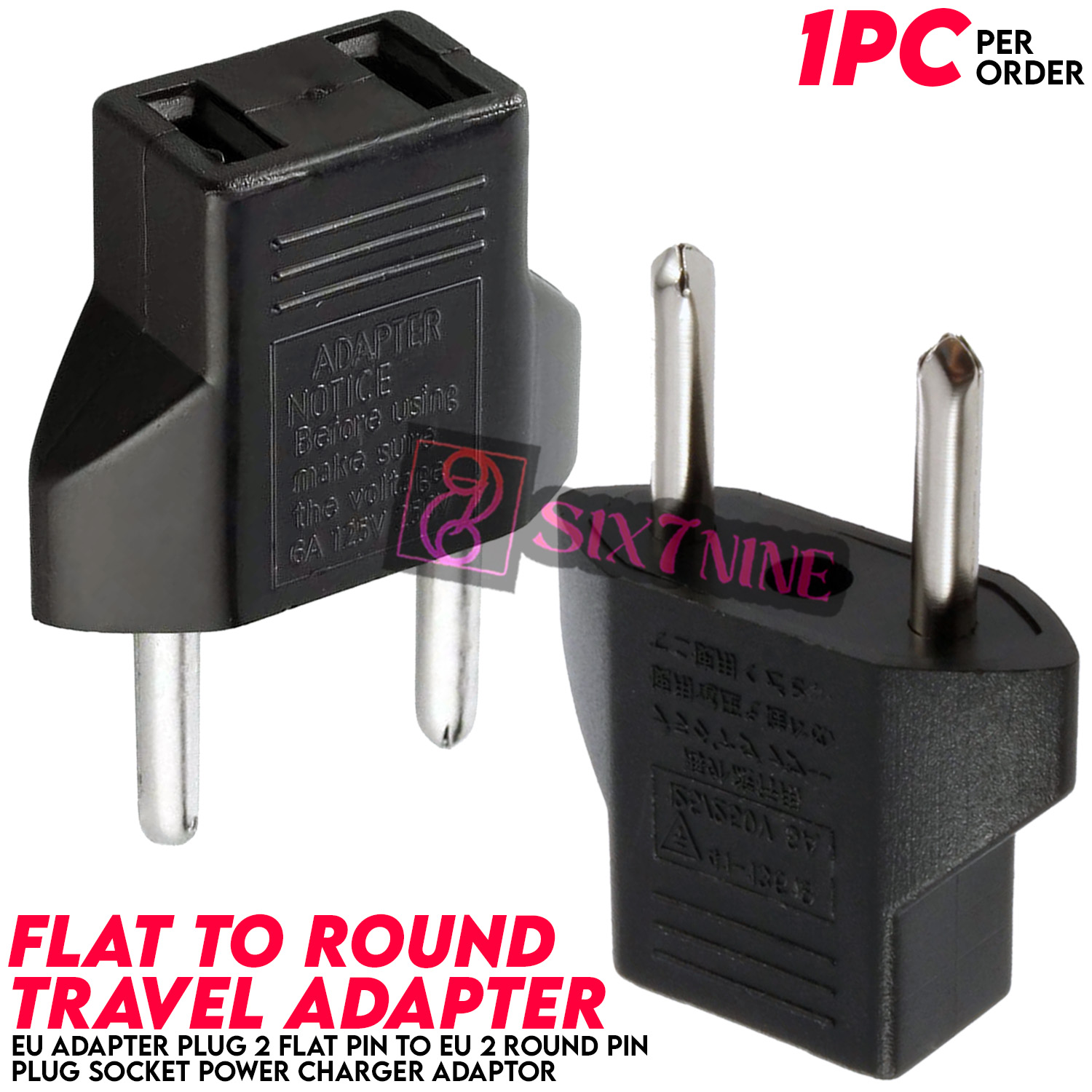 EU Adapter Plug 2 Flat Pin To EU 2 Round Pin Plug Socket Power Charger ...