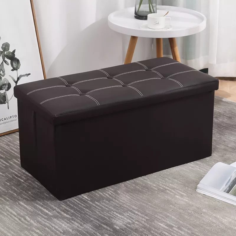 JO 2 in 1 Rectangular PVC Leather Storage Folding Ottoman Storage Foot ...