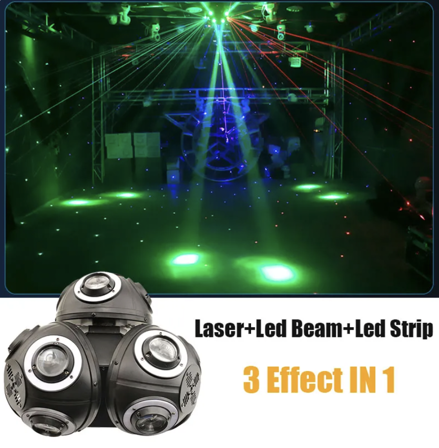 3 Football Led Moving Head WIth RGB Laser Led Strip Light Disco 15 W ...