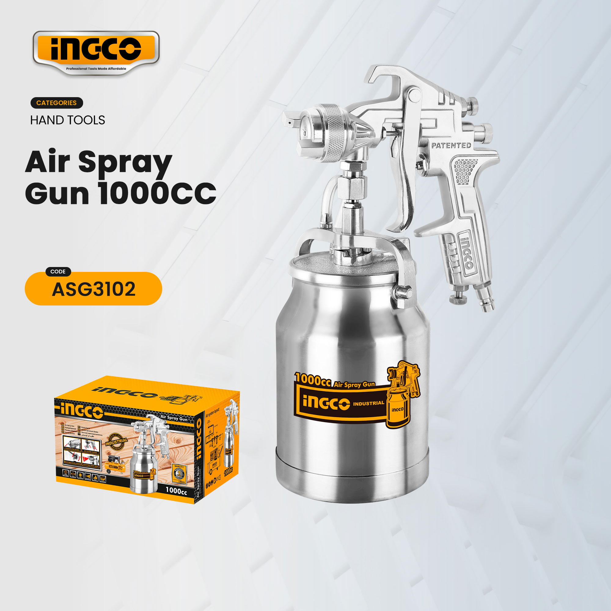 Ingco Pneumatic Air Paint Spray Gun 1000CC for Base Coat ASG3102 IHT ...