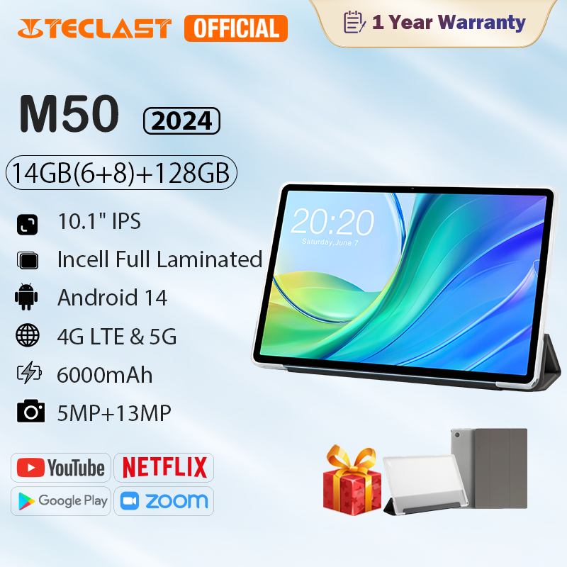 [New] TECLAST M50 10" Android 14 Tablet | 12GB RAM + 128GB ROM (1TB TF Expansion) | 4G LTE + 5G ...