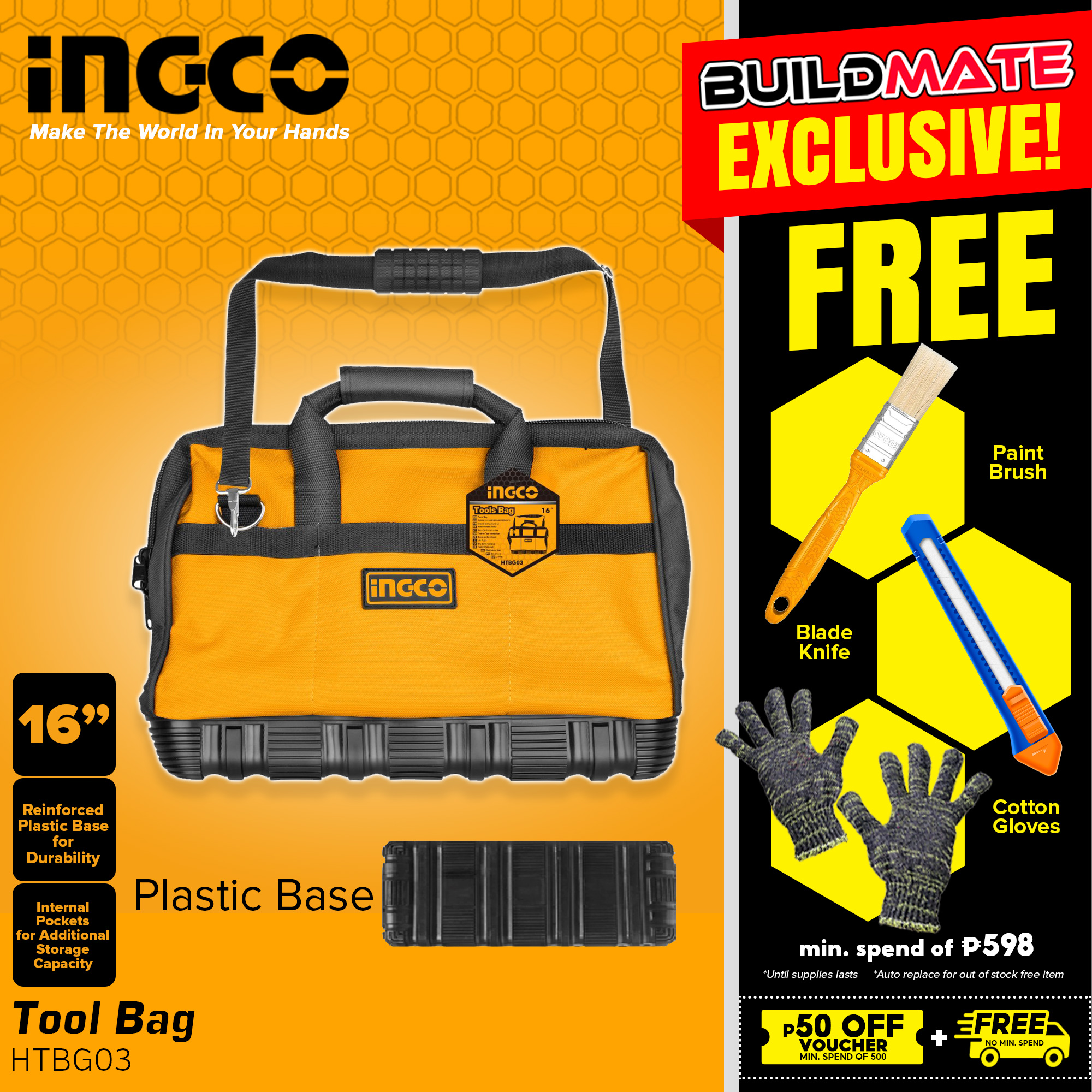 INGCO Tool Bag Storage 16" HTBG03 •BUILDMATE• IHT | Lazada PH