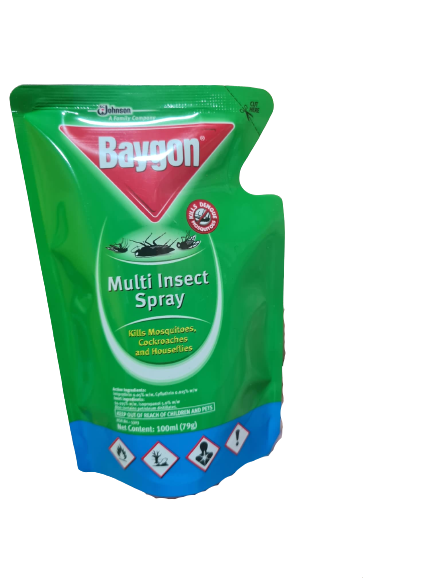 BAYGON MULTI INSECT SPRAY KEROSENE, WATERBASED 100ML POUCH REFILLABLE ...