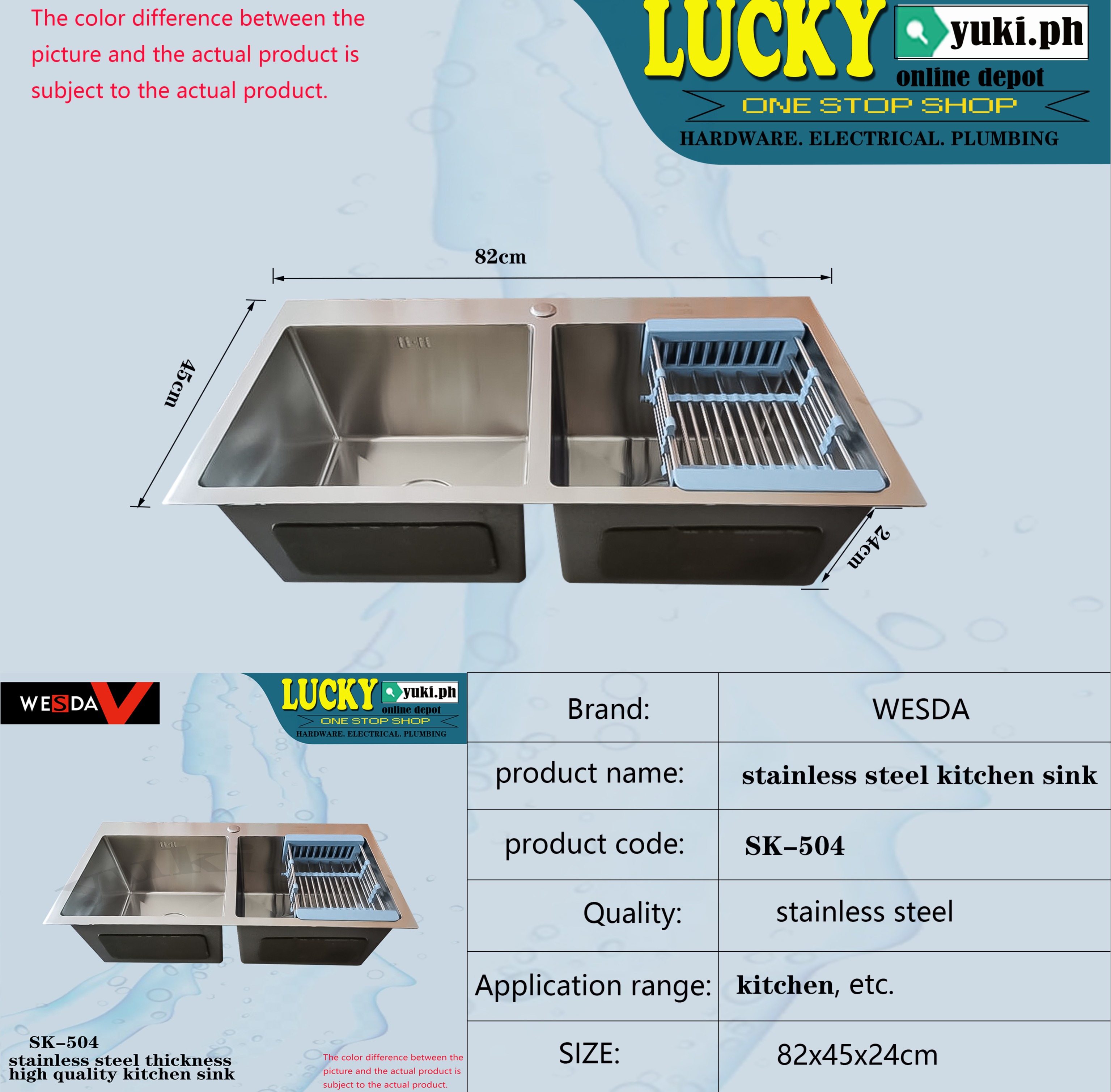 SK-504 STAINLESS STEEL DOUBLE KITCHEN SINK W/ STRAINER | Lazada PH