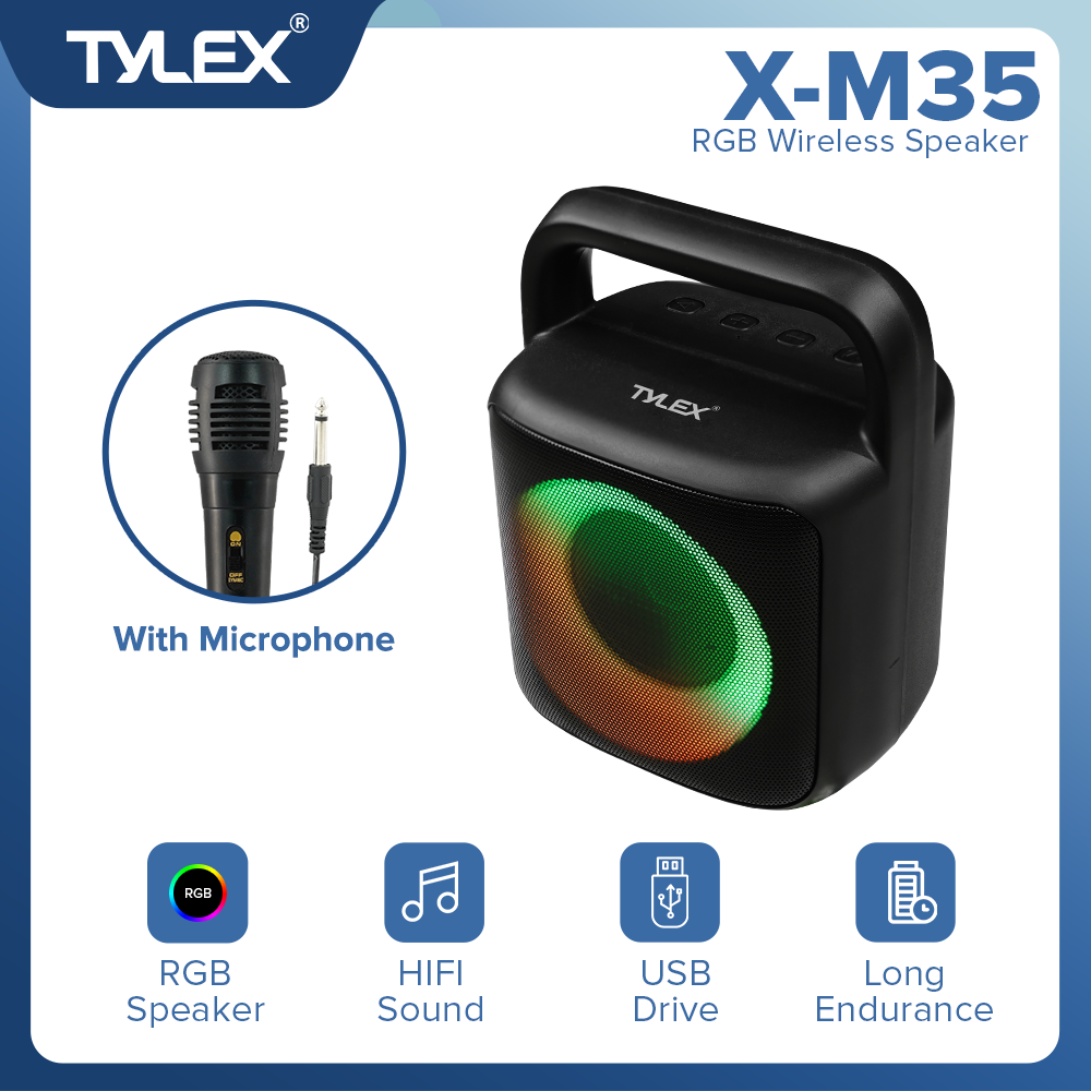 TYLEX X-M35 Portable Wireless Speaker with microphone RGB light 1200mAh ...