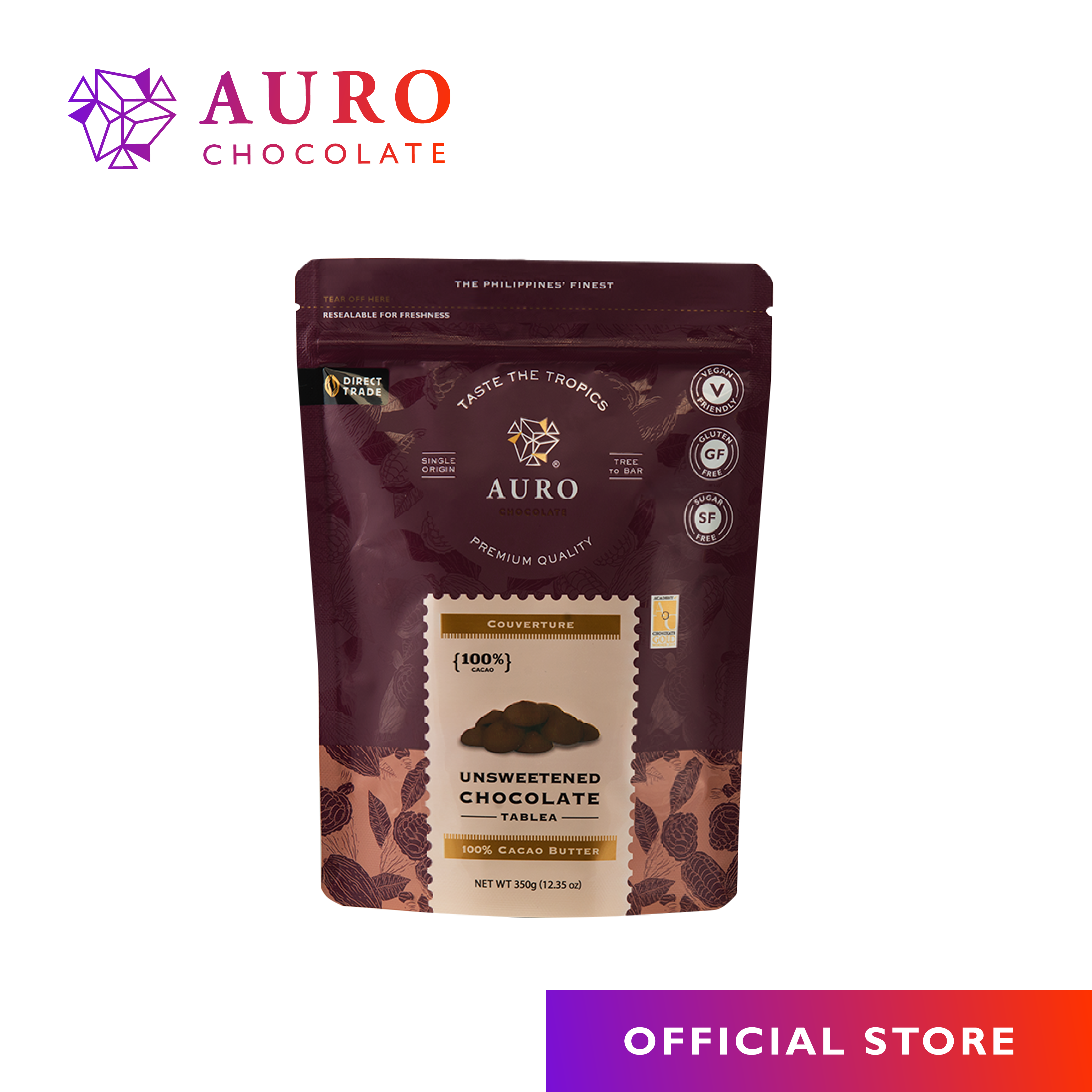 Auro Chocolate 100% Cacao Unsweetened Chocolate Tablea 350G Coins ...