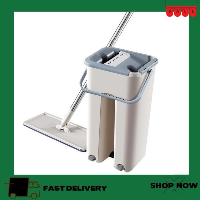 Scratch Cleaning Mop Cleaning Wet and Dry Floor Mop with Squeeze Bucket Microfiber Lazy Mop 2 ...