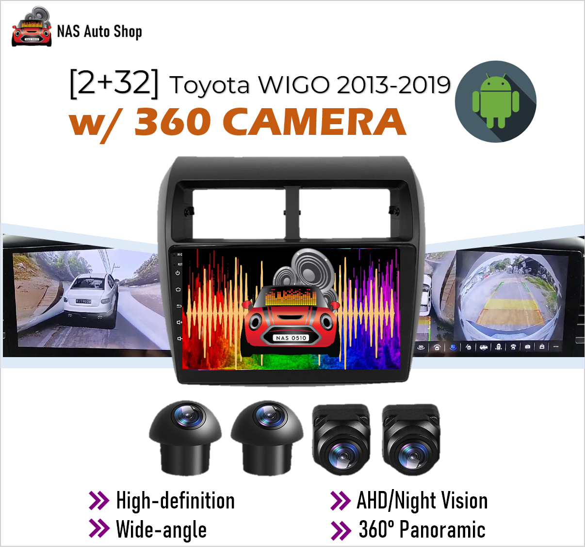[𝟮+𝟯𝟮] 9'' Inch 360° Bird View Panorama Camera Android Head Unit for ...