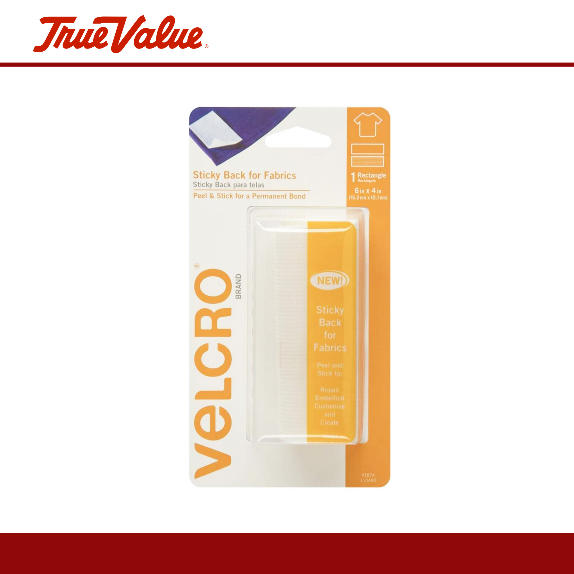 Velcro Sticky Back for Fabrics Set 6"x4" Rectangles, White, # 91874 ...