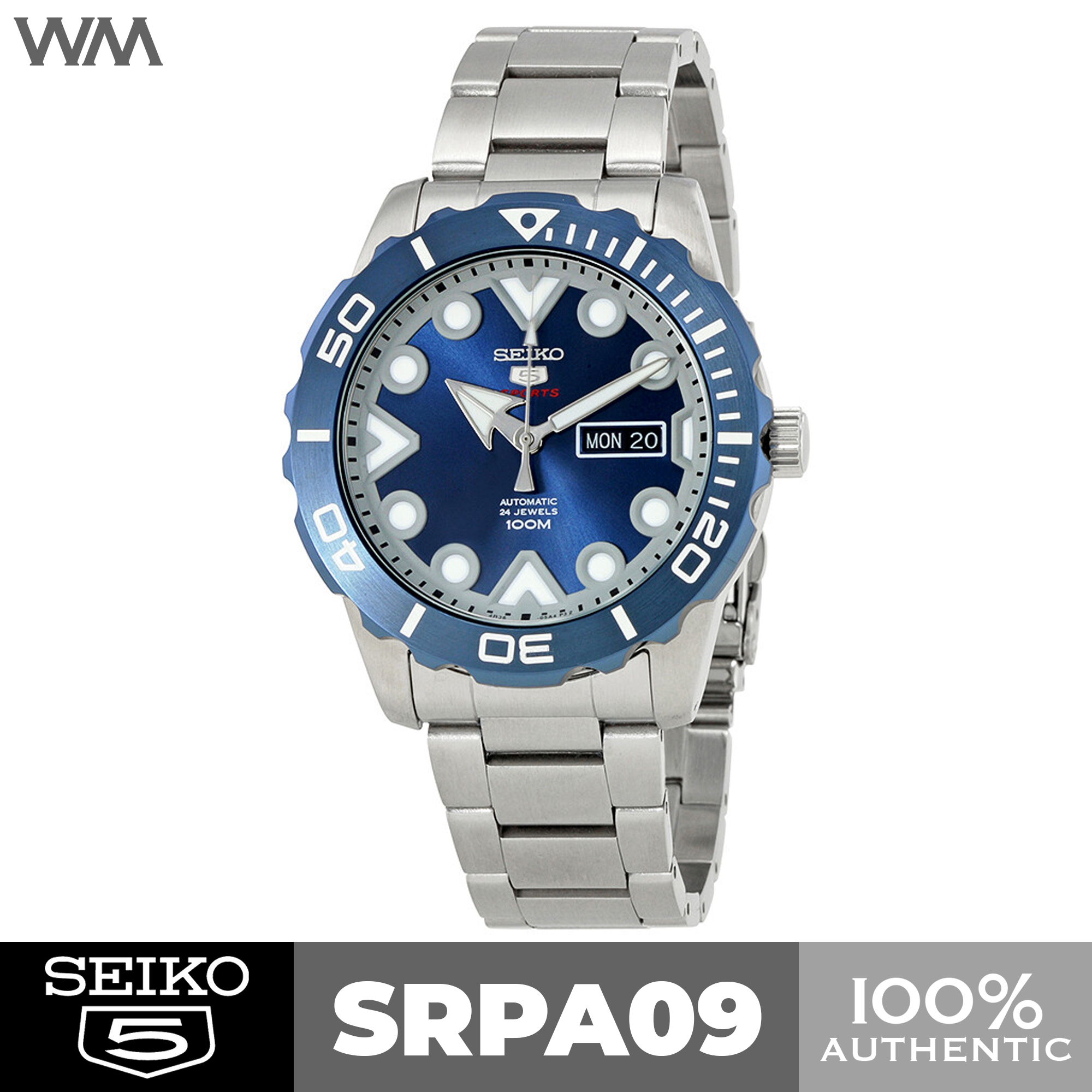 Seiko 5 Sports Blue Dial Blue Bezel Stainless Steel Automatic Watch SRPA09 SRPA09K1 | Lazada PH
