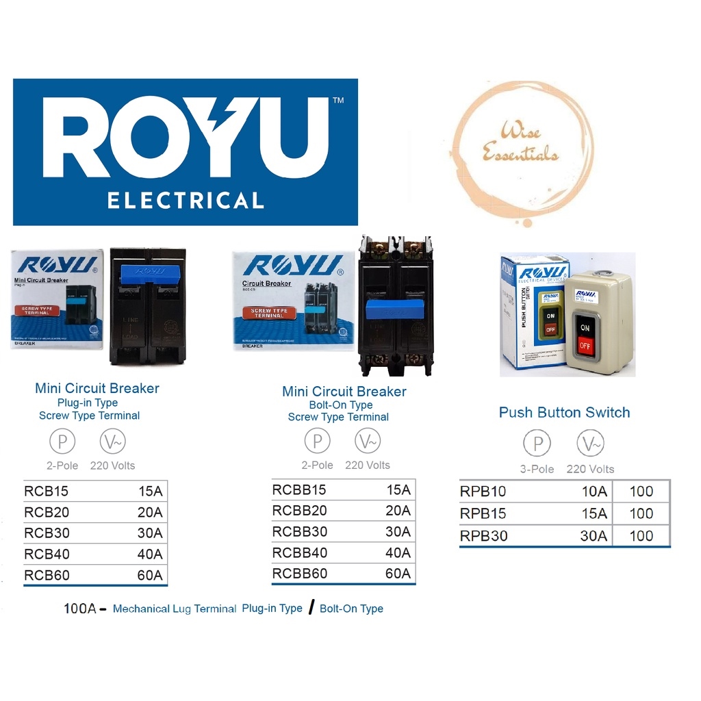 ROYU Mini Circuit Breaker PLUG IN/ BOLT ON Type Screw Type Terminal ...