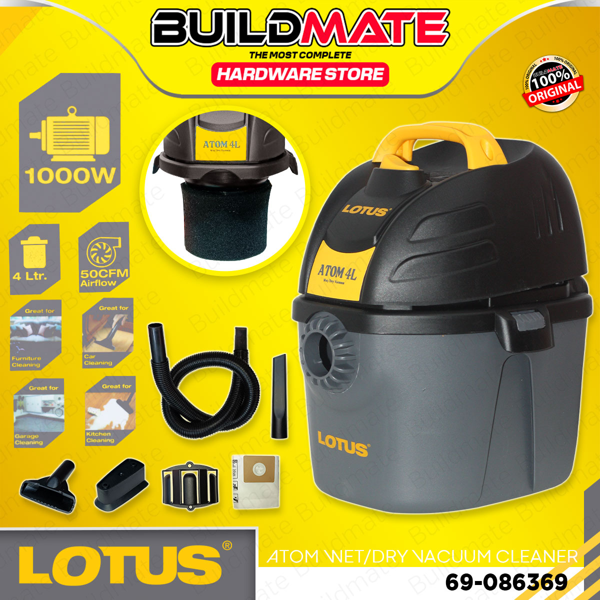 BUILDMATE Lotus Vacuum Cleaner Wet and Dry 3GL 1100W / 4L 1000W for ...