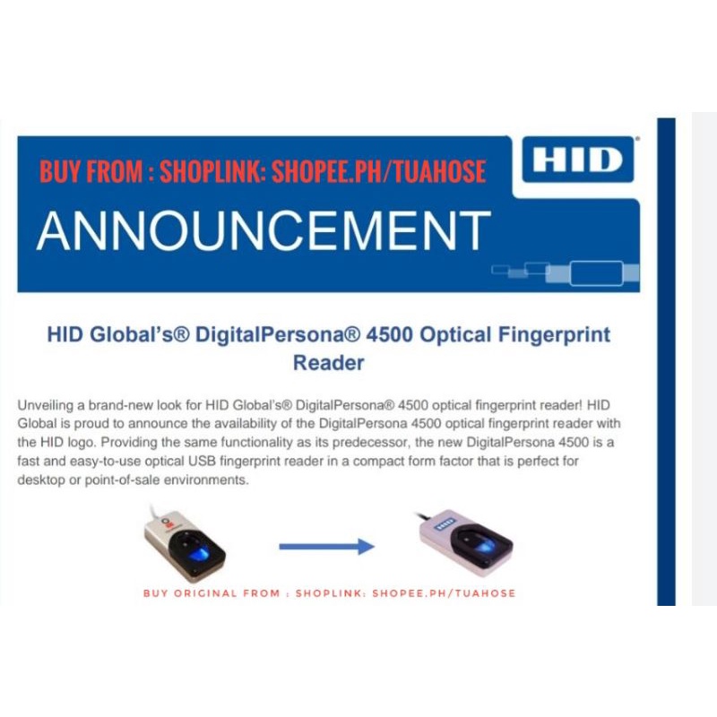 durable Digital Persona U.are.U 4500 Reader/URU 4500/Fingerprint Reader ...