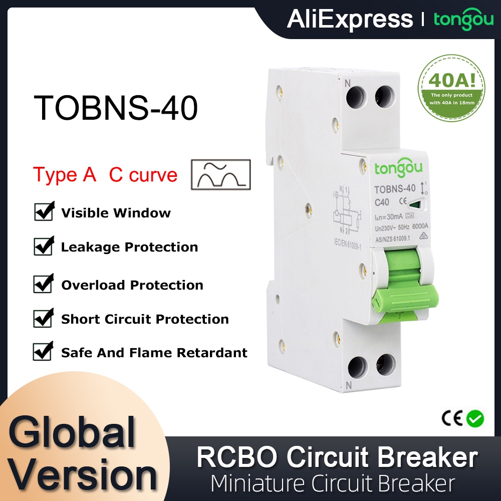 ♦ Type A 6KA 18mm RCBO 40A 10mA 30mA Residual Curt Circuit Breaker with ...