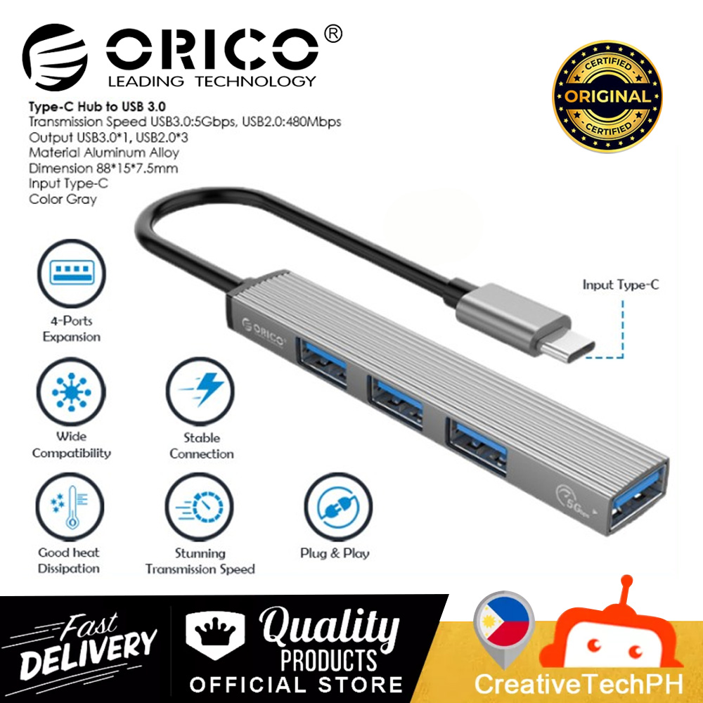 Orico ORICO-AH-13 4 Port Aluminum Type-C Hub (Input:Type-C, Output: 1 ...