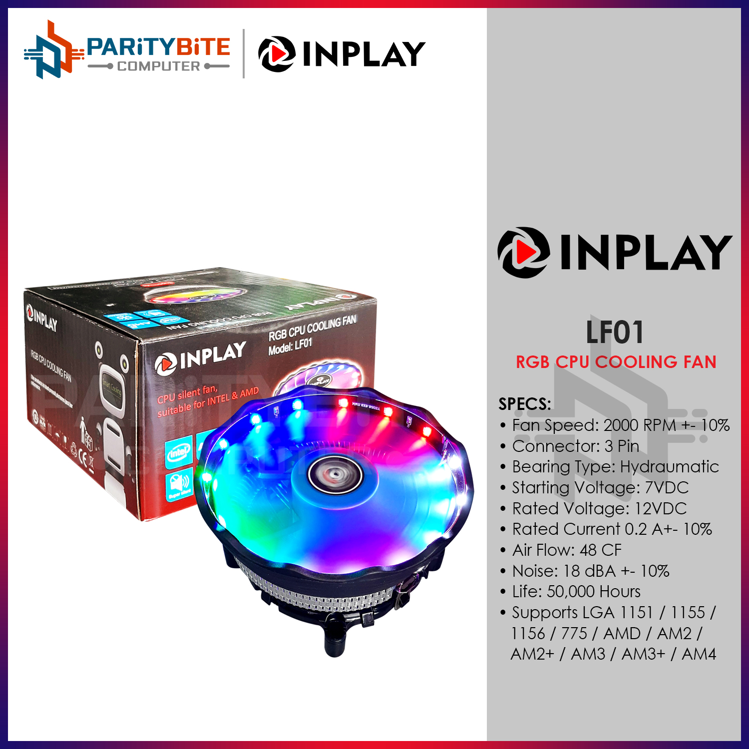 INPLAY LF01 CPU Cooling Fan RGB Lighting 3 Pin Air Cooler Radiator ...