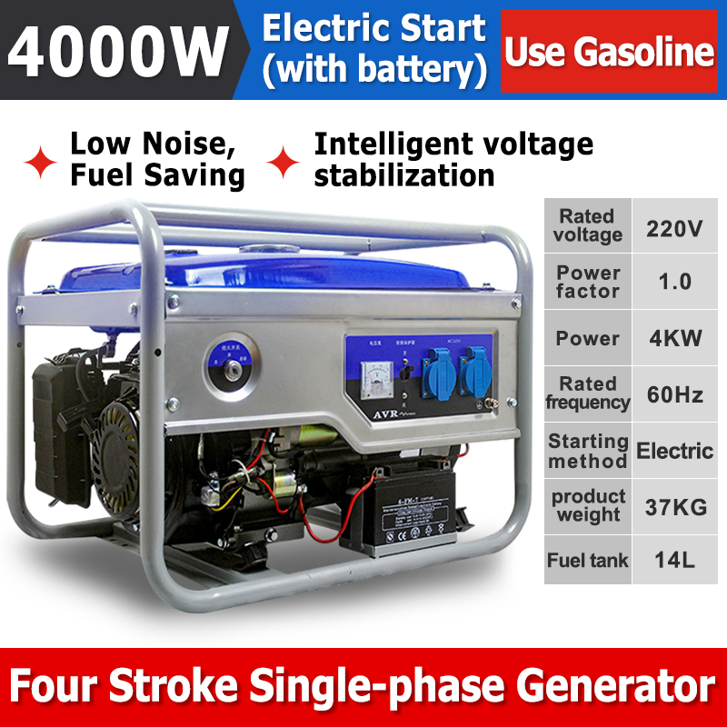 Generator Four Stroke Gasoline Generator 4000W Engine Dual Protection ...