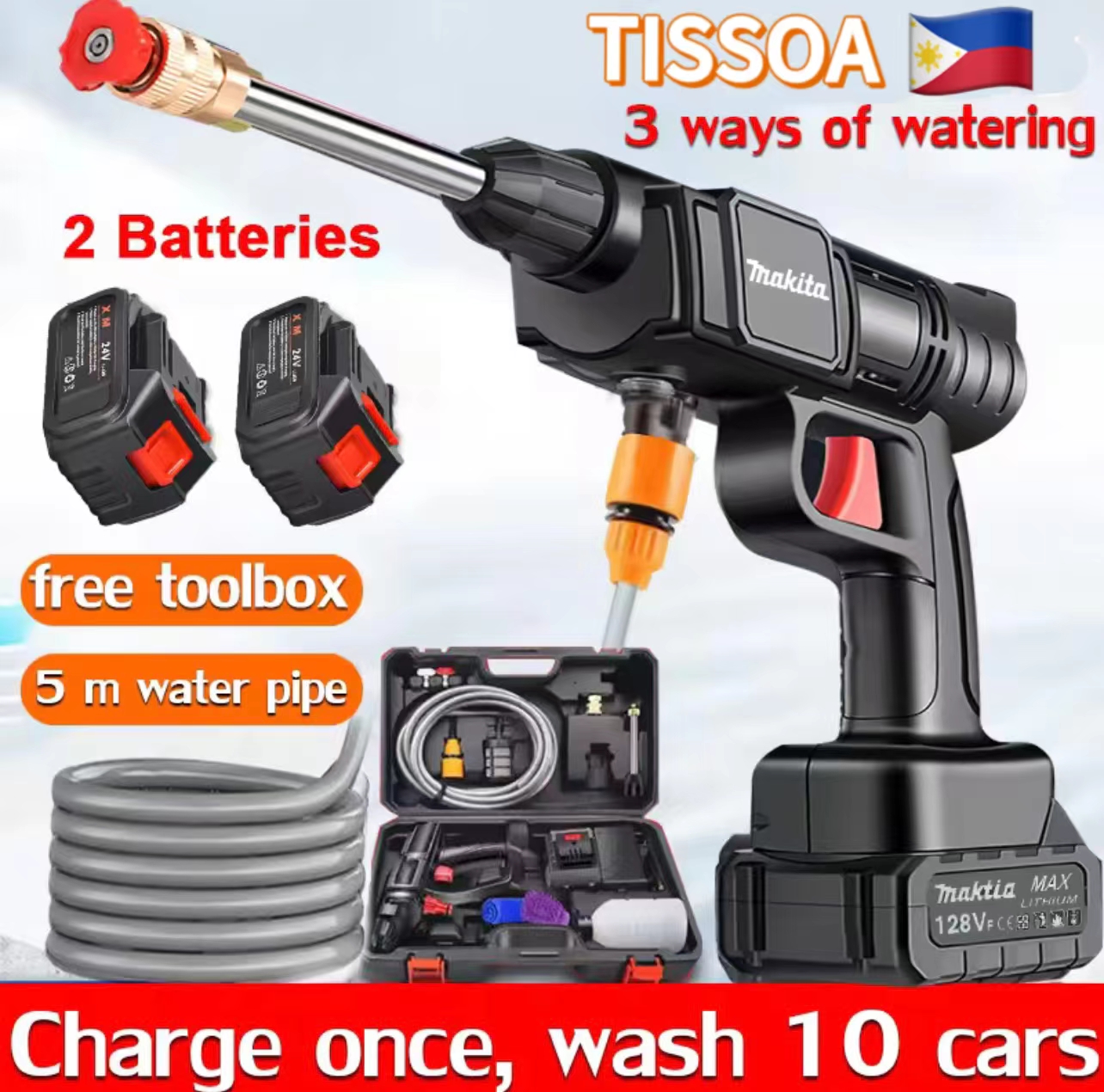 TISSOA Pressure Washer 48V 2 batteries portable car machine set ...