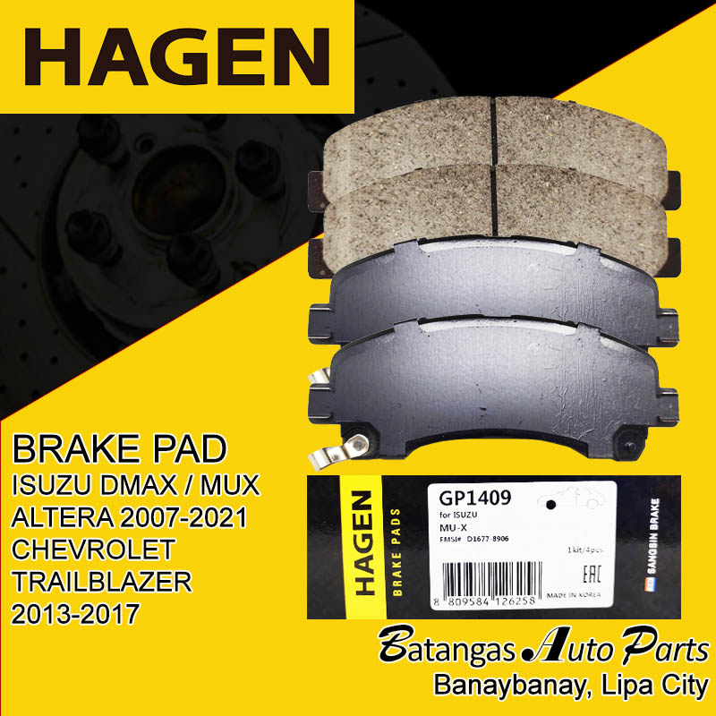 HAGEN BRAKE PAD ISUZU DMAX / MUX / ALTERA 2007-2021 / CHEVROLET TRAILBLAZER 2013-2017 | Lazada PH