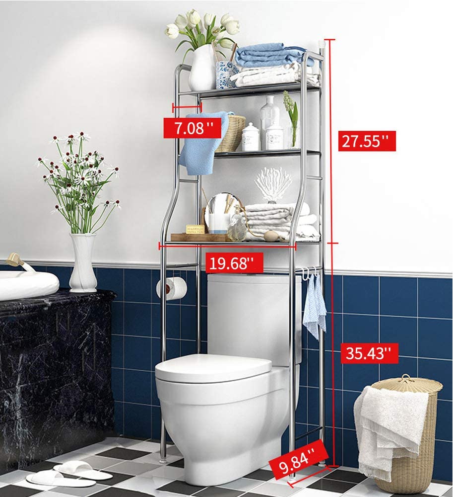 3 Tier Space-saving Over Toilet Storage Rack Organizer Shelves ...