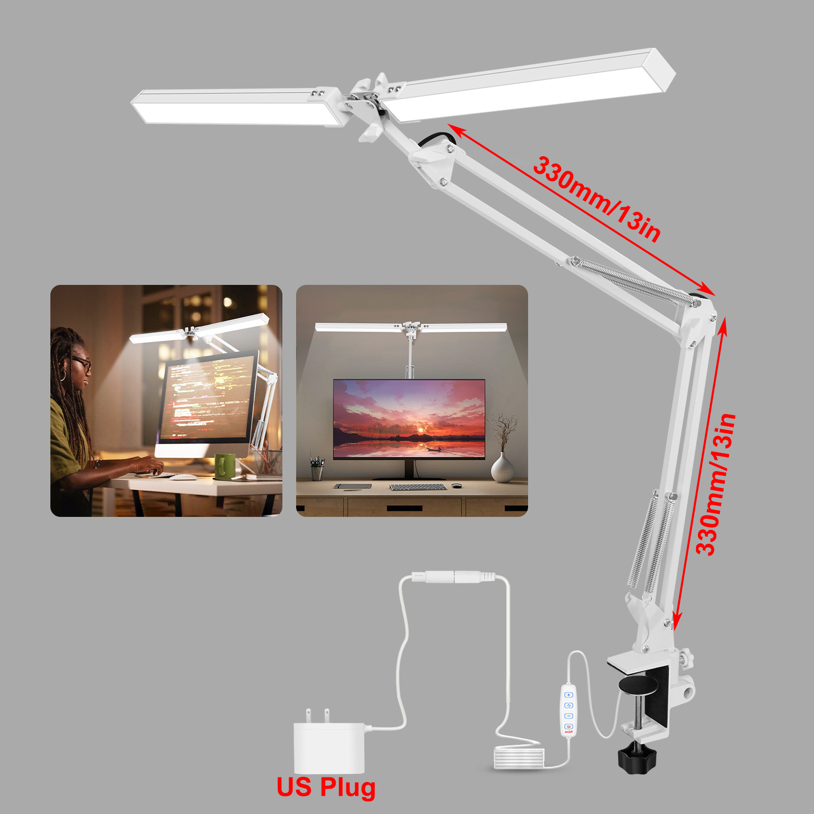 LED Folding Metal Desk Lamp Clip On Light Clamp Long Arm Dimming Table ...