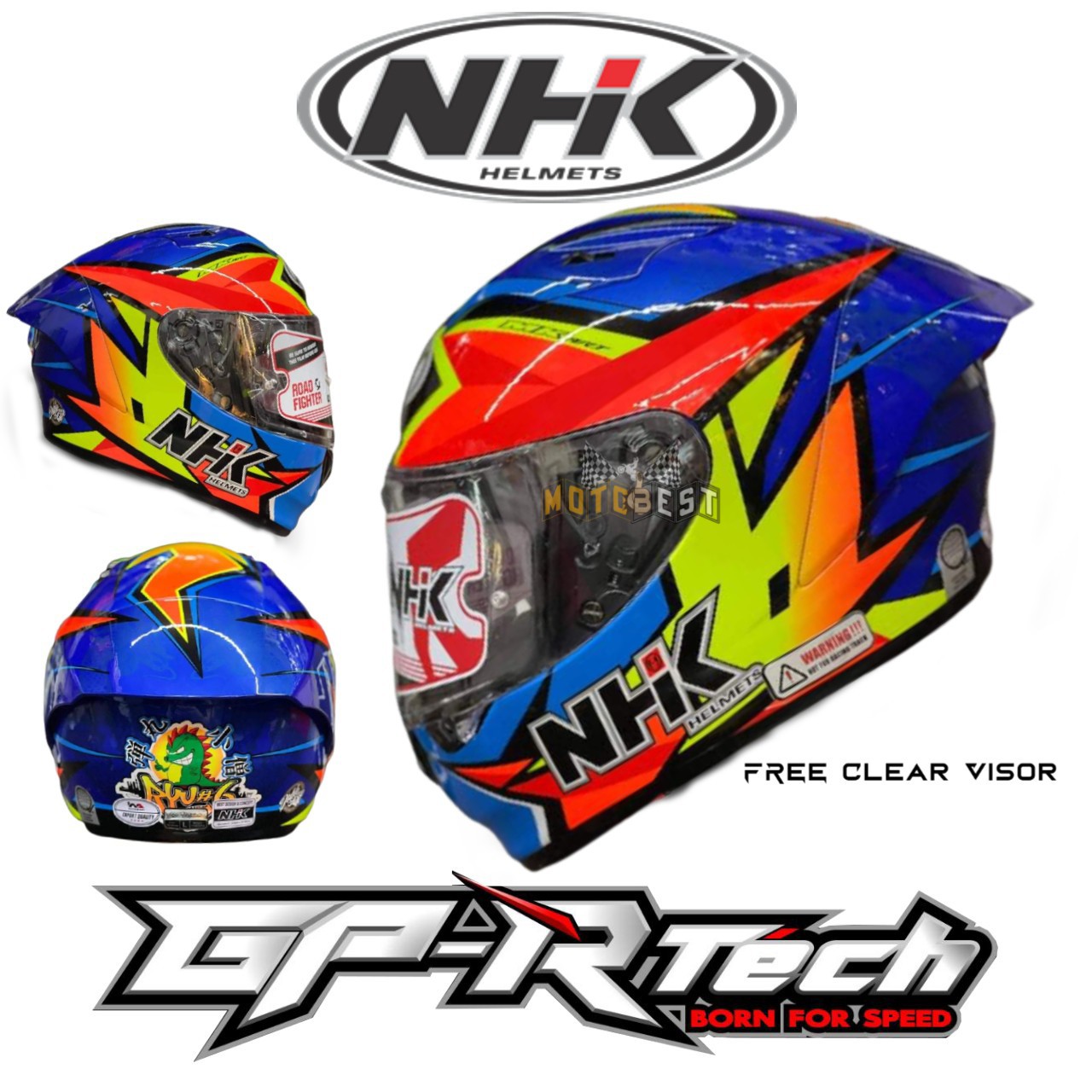 NHK GP R Tech MotoGP Designed Fullface Helmets w/ Free Smoke Visor ...