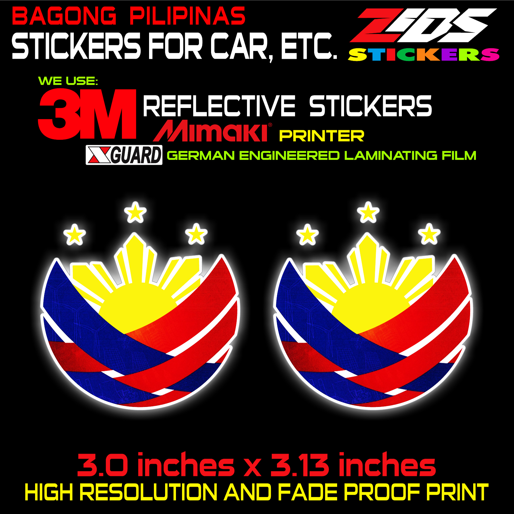 bagong pilipinas flag 3M reflective laminated sticker for cars ...