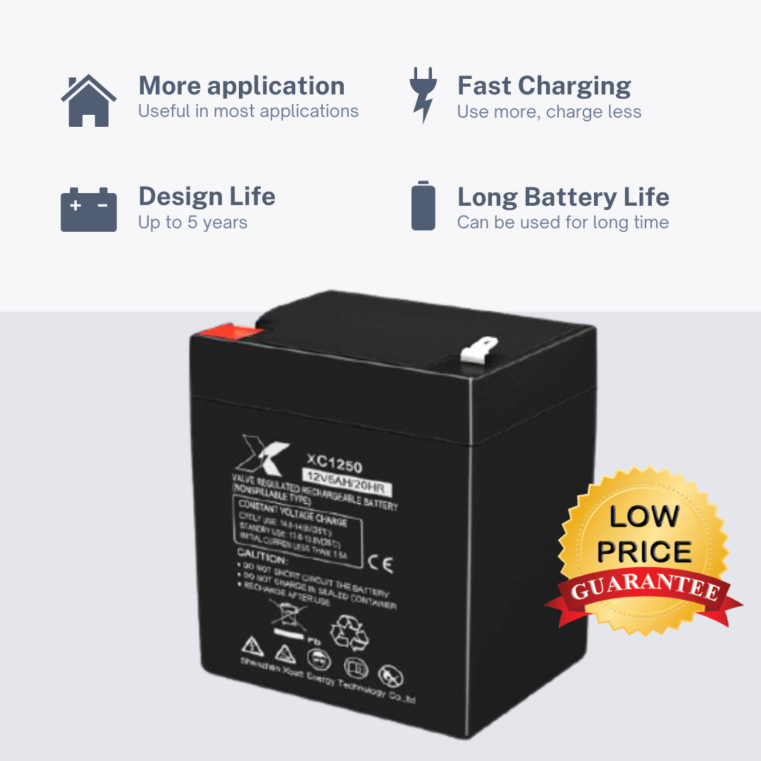 MCCD UPS Battery XC1250 12V/5AH/20HR Valve Regulated Lead Acid ...