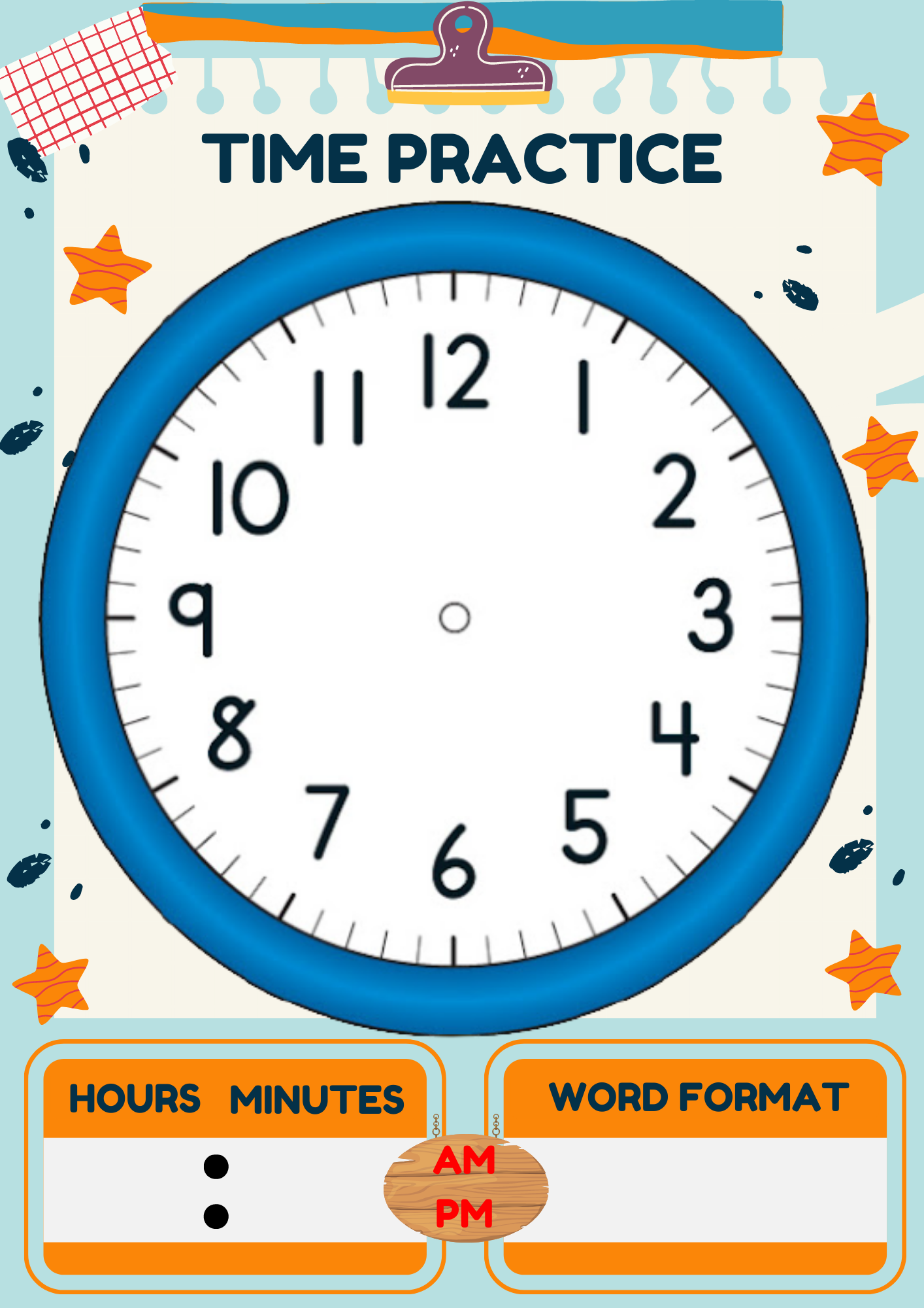 Elzanco Reusable Fun Clock Learning Practice Laminated Chart A4 Size ...