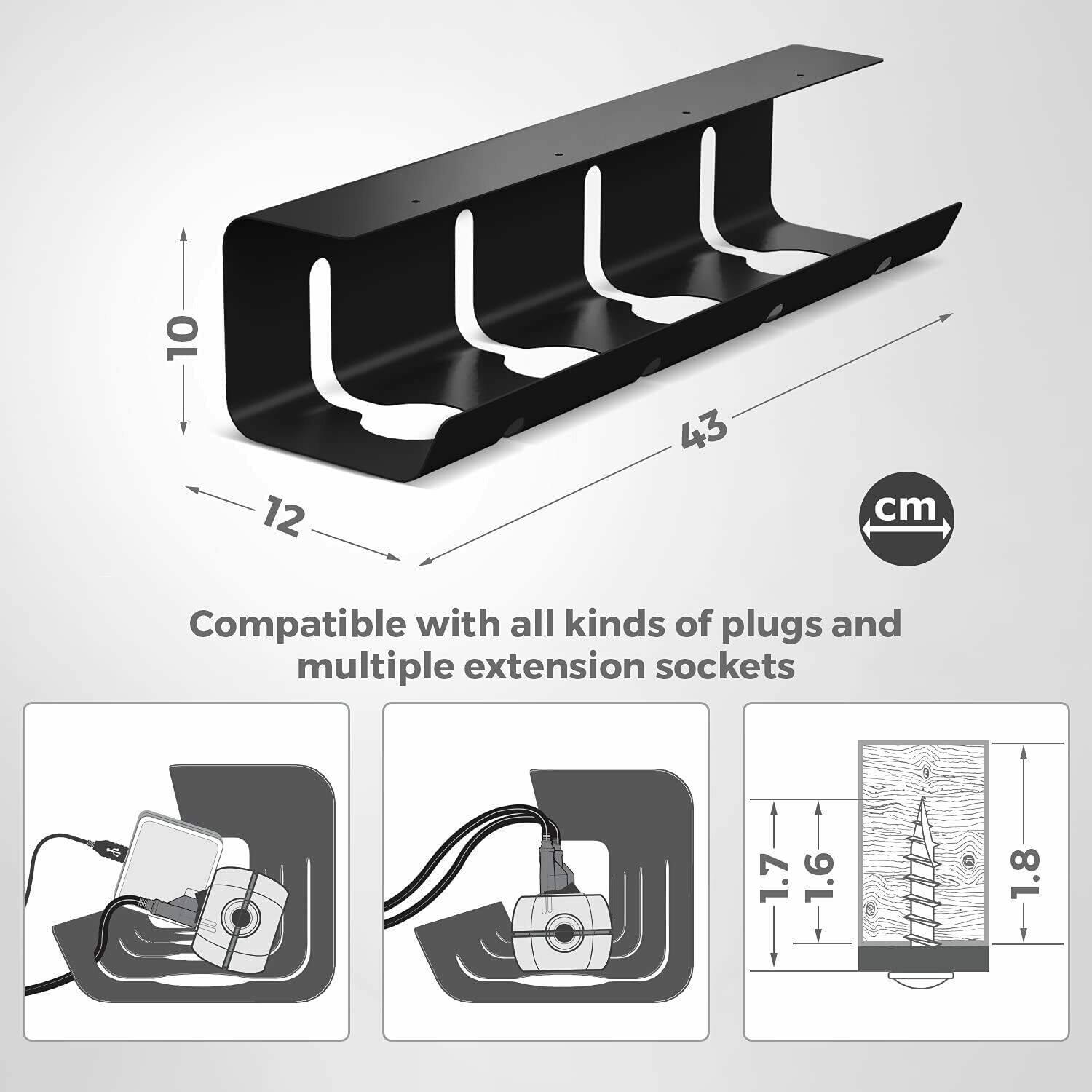 Under Desk Cable Management Tray Retractable Cord Organizer for Desk No ...