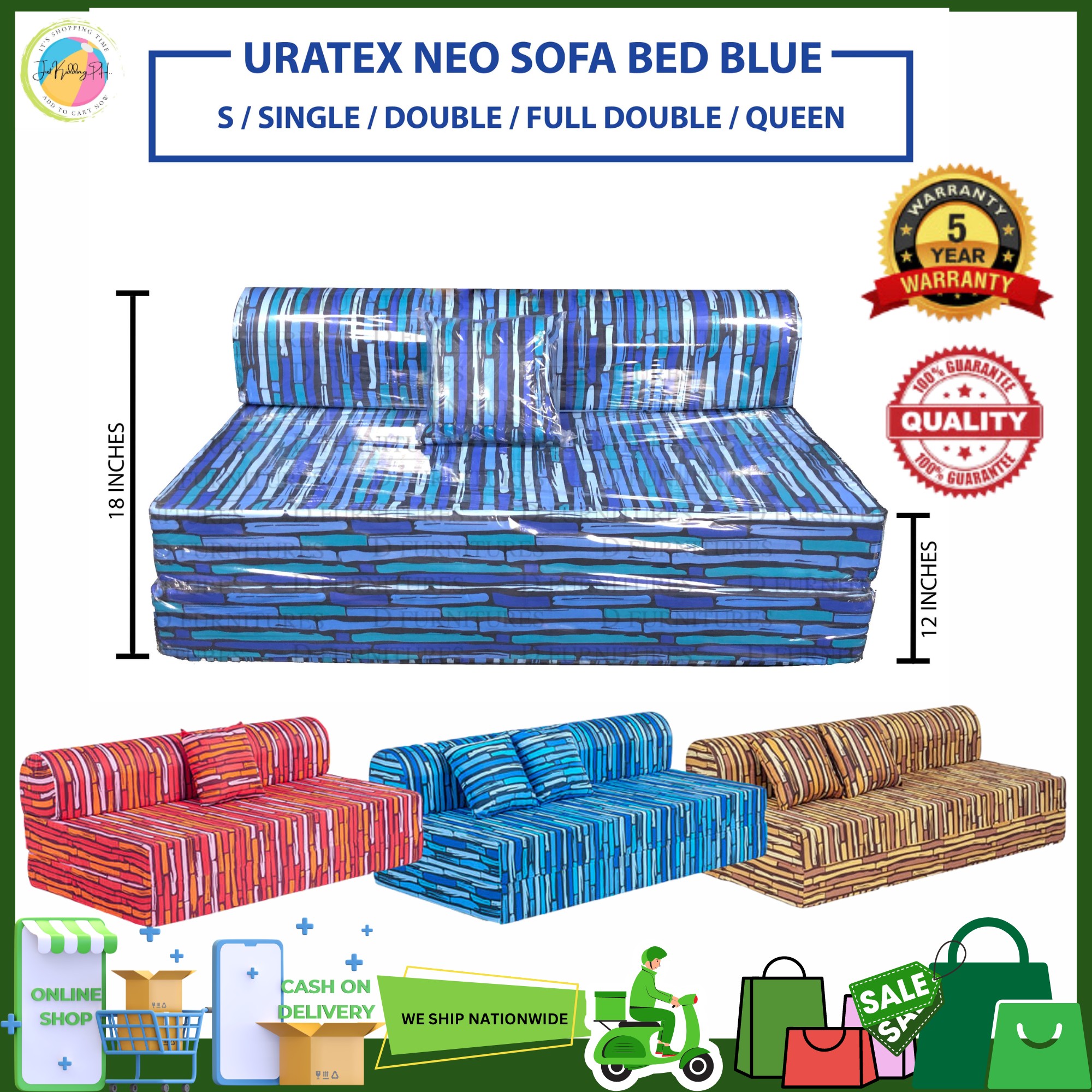 URATEX NEO SOFA BED WITH 1 PILLOW/Uratex Neo Sofa Bed Franco Fabric /6 INCHES THICK NEO SOFA BED ...