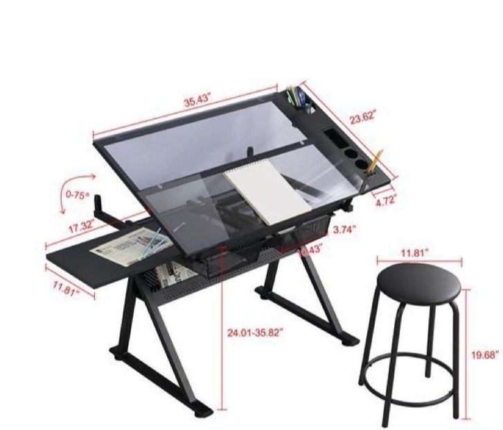 Drafting glass table drawing table drafting table adjustable with extra ...
