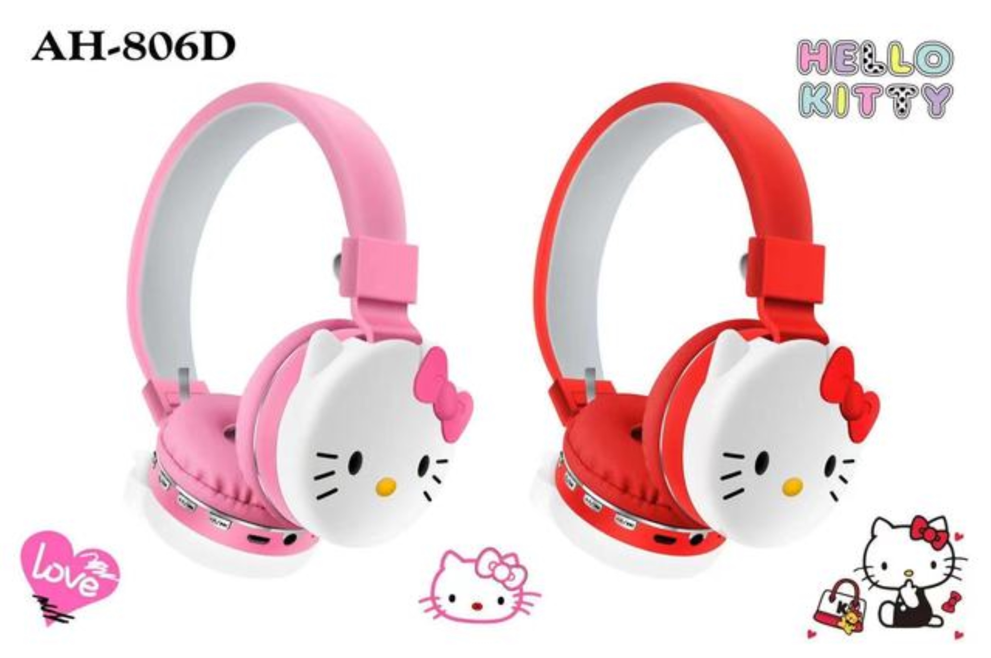 Hello Kitty Cut Bluetooth Headphone Foldable Wireless Headsets Anime ...