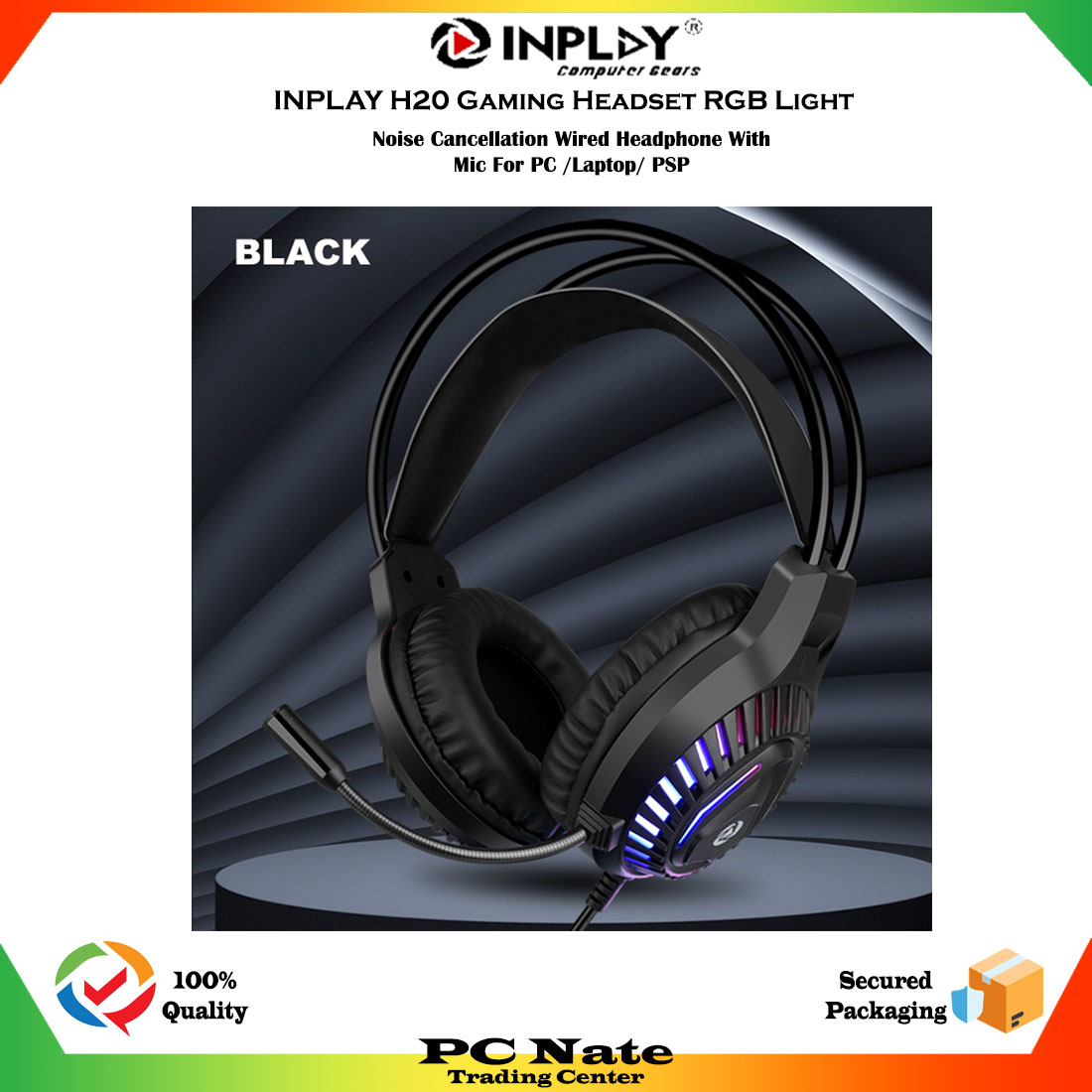 INPLAY H20 Gaming Headset RGB Light Noise Cancellation Wired Headphone With Mic For PC /Laptop ...