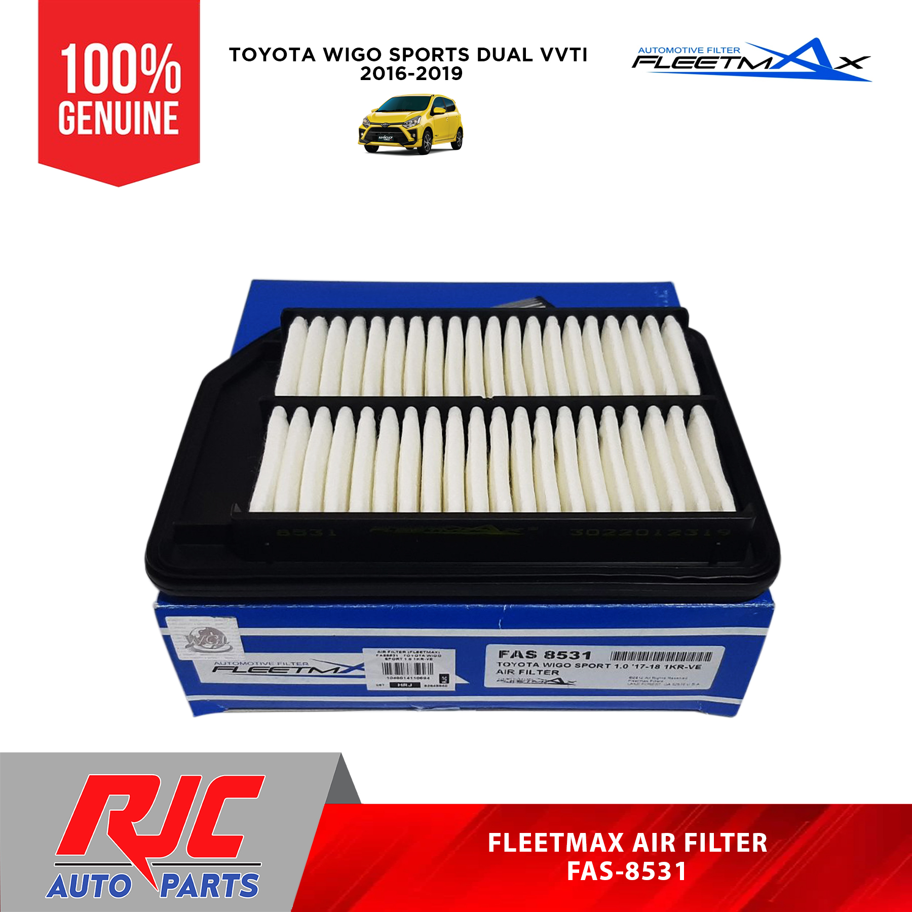 Fleetmax FAS-8531 Air Filter For Toyota Wigo Sports Dual VVTI 2016-2019 ...