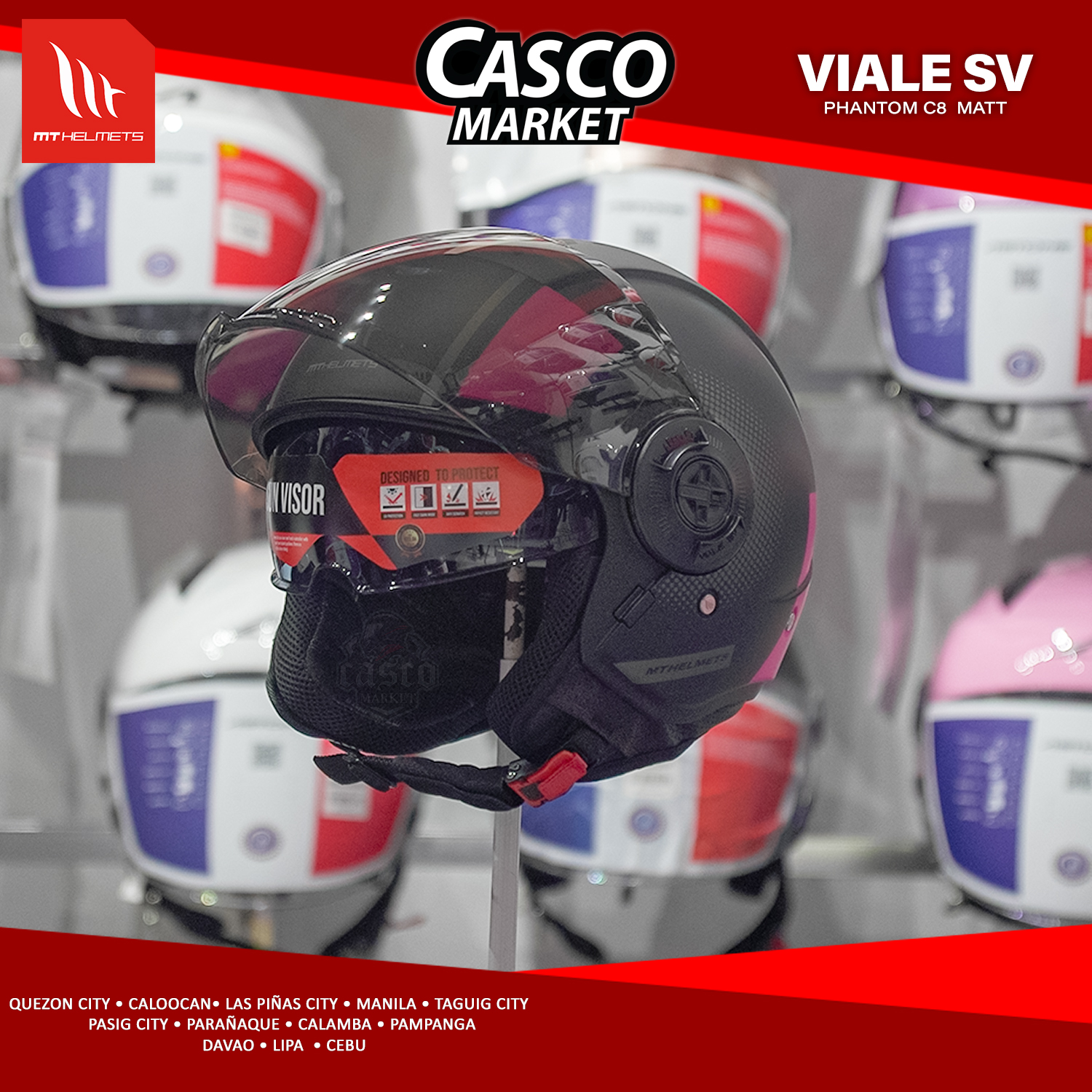 MT HELMET VIALE PHANTON HALF FACE MOTORCYCLE HELMET | Lazada PH